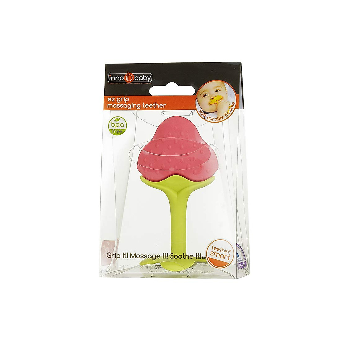 Innobaby Original Teethin Smart EZ Grip Fruit Teether and Sensory Toy for Babies and Toddlers in Berry. BPA Free Teether