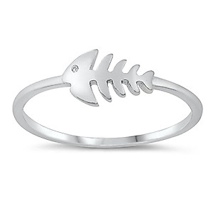 Fish Skeleton Bones Polished Ring New .925 Sterling Silver Band Size 8