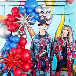 Spider Theme Balloon Garland Kit,Red Blue Balloon Arch Kit,Red Blue Silver Balloon Arch for Independence Day Graduation Super Spider Hero Theme Party Superhero Theme Decorations