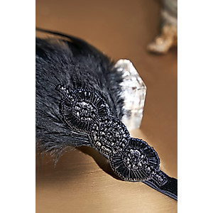 BABEYOND 1920s Flapper Headpiece Roaring 20s Great Gatsby Headband Vintage Feather Headband 1920s Flapper Gatsby Hair Accessories for Party (Black)