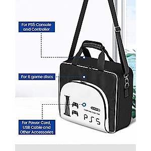 DEVASO PS5 Carrying Case, Travel Case for Playstation 5 Console and PS5 Disk/Digital Edition, Large Capacity Storage Bag for Games Accessories(Black&White)