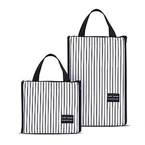Pack of 2 Insulated Lunch Bag for Women Men, Stylish Lunch Tote Bag, Medium + Large Handbag with Zipper Lunch Box for Work, School, Shopping