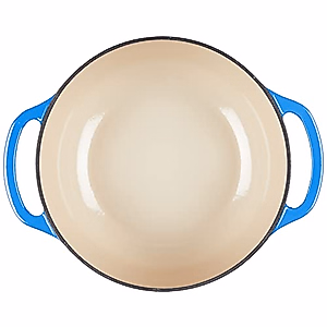 Lodge 4.5 Quart Enameled Cast Iron Dutch Oven with Lid – Dual Handles – Oven Safe up to 500° F or on Stovetop - Use to Marinate, Cook, Bake, Refrigerate and Serve – Caribbean Blue