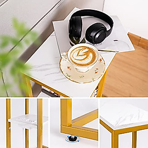 Yoobure C Shaped End Table with Charging Station, Small Side Tables for Living Room, Bedroom, Sofa Table with USB Ports and Outlets for Small Spaces, C Couch Table Rustic Snack Table Bed Side Table