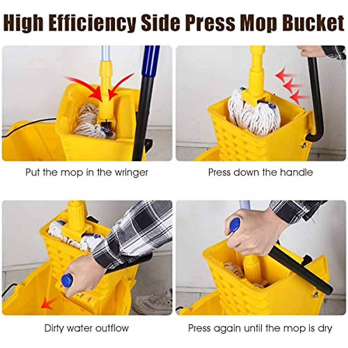 Goplus Commercial Mop Bucket Side Press Wringer Cleaning Caddy with 35 Quart Larger Capacity, Yellow