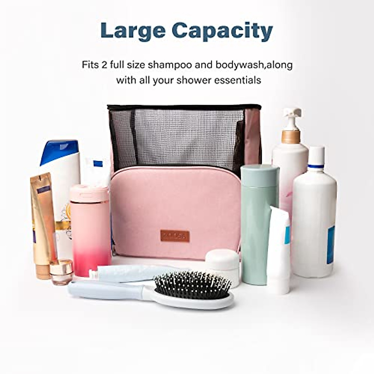 Zoosa Gym Shower Bag, Portable Mesh Shower Caddy Bag with Phone Pocket for Dorm, Full Size Bottle Compatible, 2022 Upgraded Hanging Travel Shower Bag