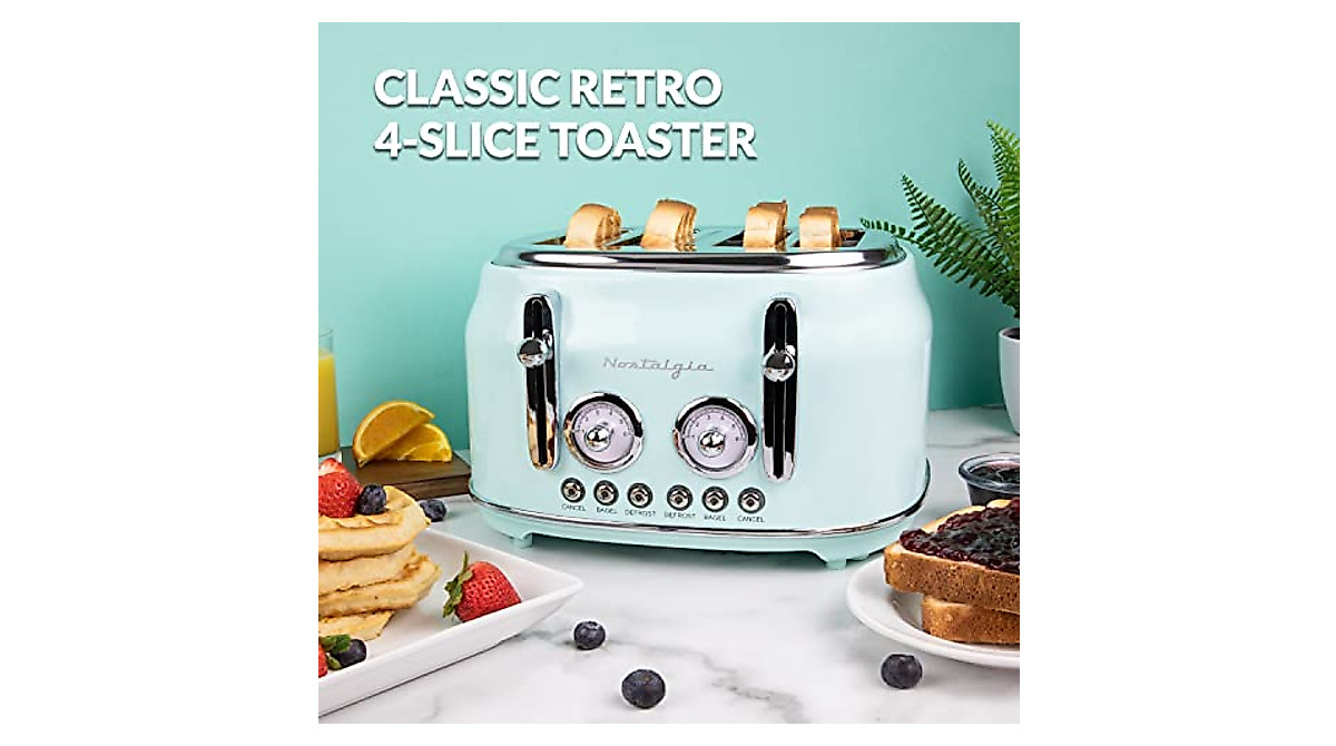Retro Aqua 4-Slice Toaster with Wide Slots & Six Browning Levels