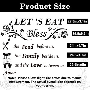 Kitchen Wall Decals Dinner Meal Prayer Wall Stickers Vinyl Kitchen Quotes Wall Decal Let's Eat Bless The Food Before Us Sign Saying Stickers for Dinning Room Home Restaurant