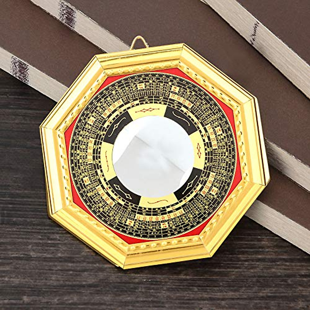 Feng Shui Convex, Reliability Wood Portable Chinese Feng Shui Mirror for Home Business Lucky(13.5cm Diameter Convex Mirror)