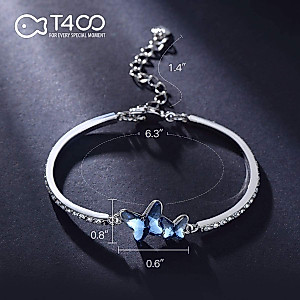T400 Bracelets for Women Blue Butterfly Crystal Bangle Bracelet Ajustable Jewelry Birthday Gift for Her