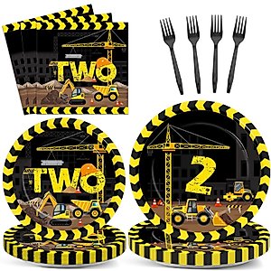 100 Pcs Construction Party Plates and Napkins Set Construction Truck Birthday Party Decorations Supplies Tableware Construction Themed Party Favors for Boys Birthday Party Decorations Serves 25