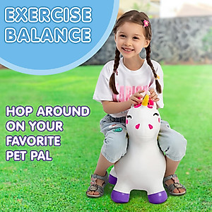 JOYIN Bouncy Unicorn Horse, Kids Ride On Bouncer, Toddler Girl Bouncing Animal Hopper, Inflatable Hopping Toy for Birthday Gift, 18 Months 2 3 4 5 Year Old Kids Toddlers Boys Girls