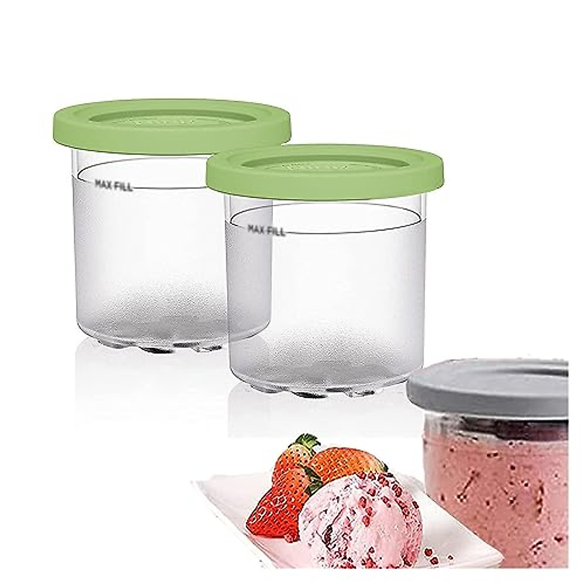 EVANEM 2/4/6PCS Creami Deluxe Pints, for Ninja Creami Pints Lids,16 OZ Icecream Container Bpa-Free,Dishwasher Safe Compatible NC301 NC300 NC299AMZ Series Ice Cream Maker,Green-6PCS