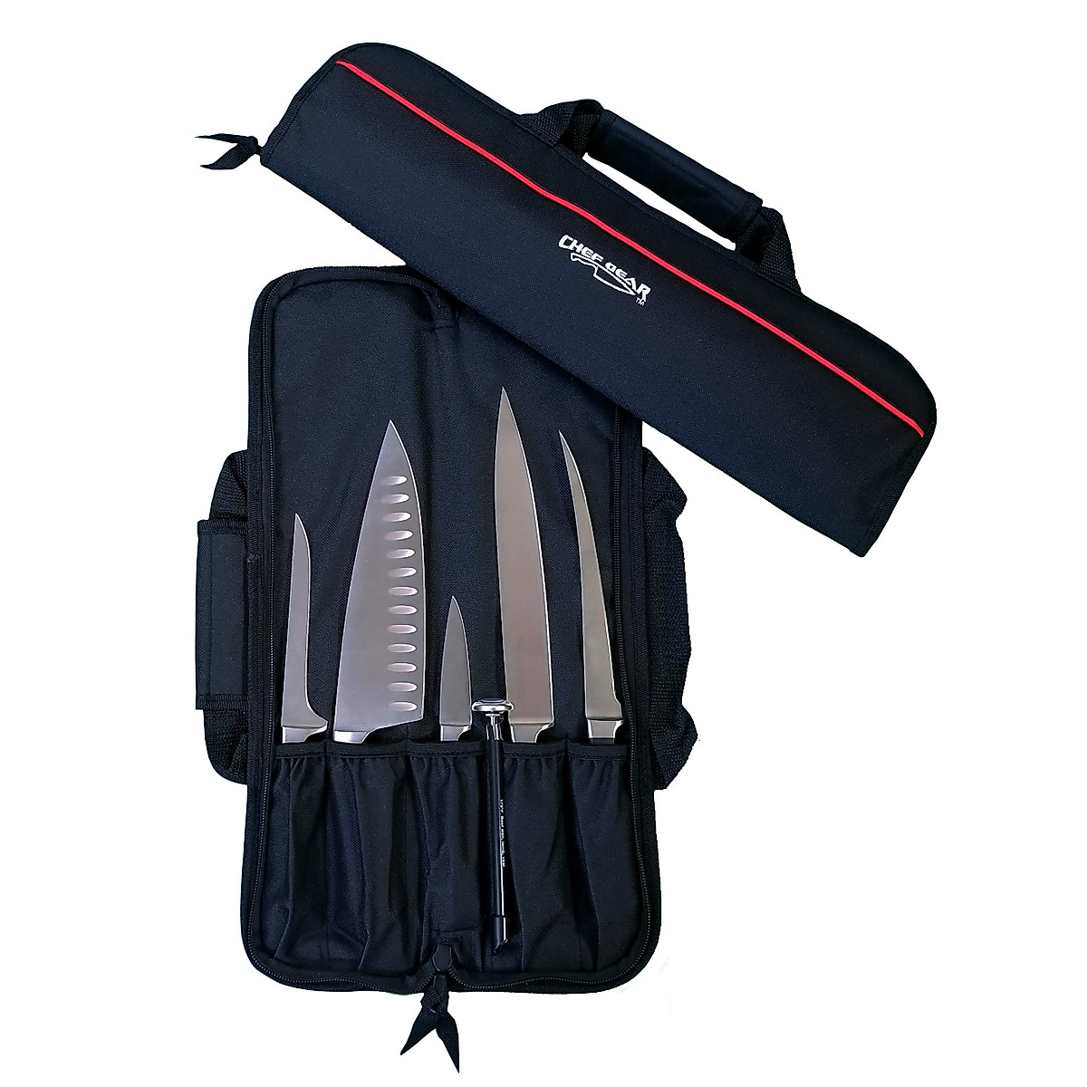 Ergo Chef, Black 5-Pocket Padded Chef's Knife Roll Bag, Bifold