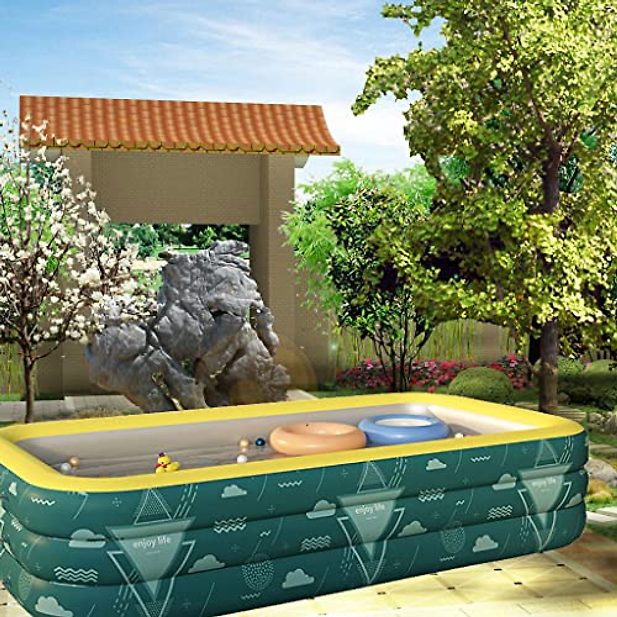 QMMD Paddling Pools for kids,Large Family pool, Children's Pool for swimming,Pools for kids with electric air pump 102"x67"x23.6",Portable Foldable for Adults Toddlers Children Garden Outdoor Backyard