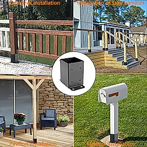 SPACEEUP 4x4 Post Base 10 Pcs, Inner Size 3.6"x3.6" Post Base Brackets, Heavy Duty Powder-Coated Post Anchor Matte Black Wood Post Brackets for Pavilion Deck Railing Support Deck Base Plate