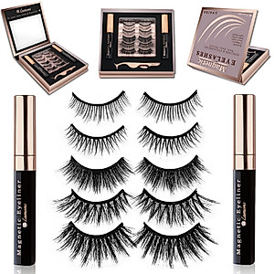 Lamora Reusable False Magnetic Lashes - Fake Magnetic Eyelash Kit With Strong Waterproof Eyeliner, Free Eye Lash Applicator & Protective Gift Storage Box - No Glue False Eyelashes Magnetic Pack