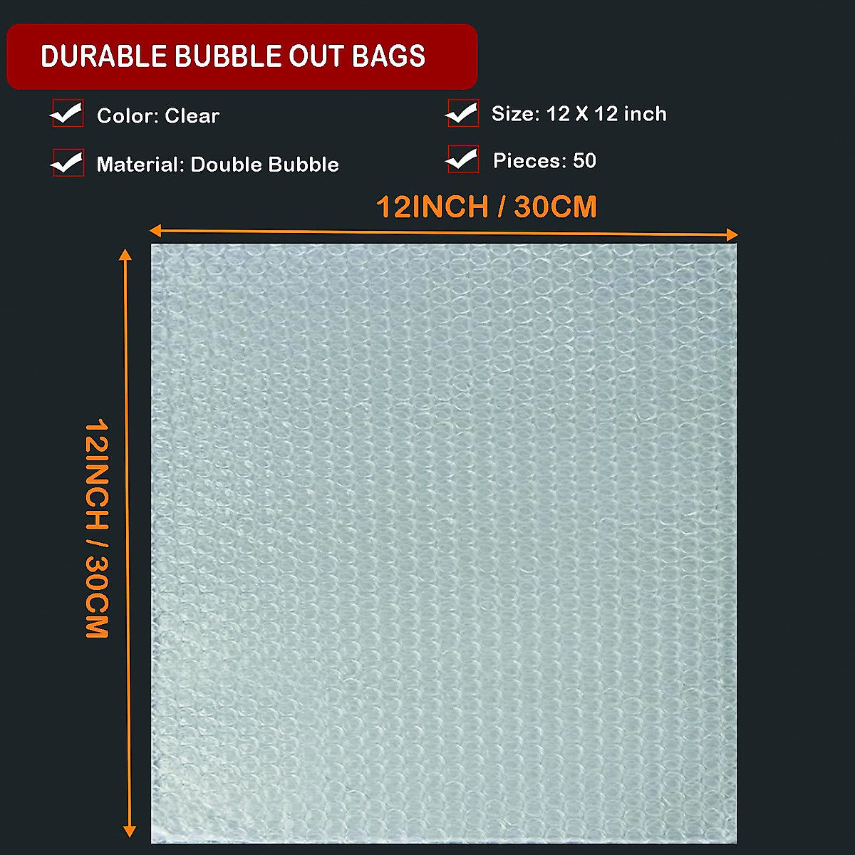 50Pcs Bubble Pouches Wrap 12”x12”, Clear Bubble Out Bags for Packing, Double Walled Moving Supplies Bubble Bags for Fragile Dishes China Plates, Bubble Pouch Bags for Shipping Storage Wrapping