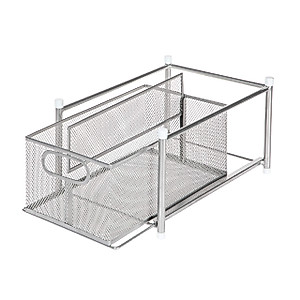 Home Zone Living Under Bathroom Sink Organizer – Sliding Basket, Inside Cabinet Storage