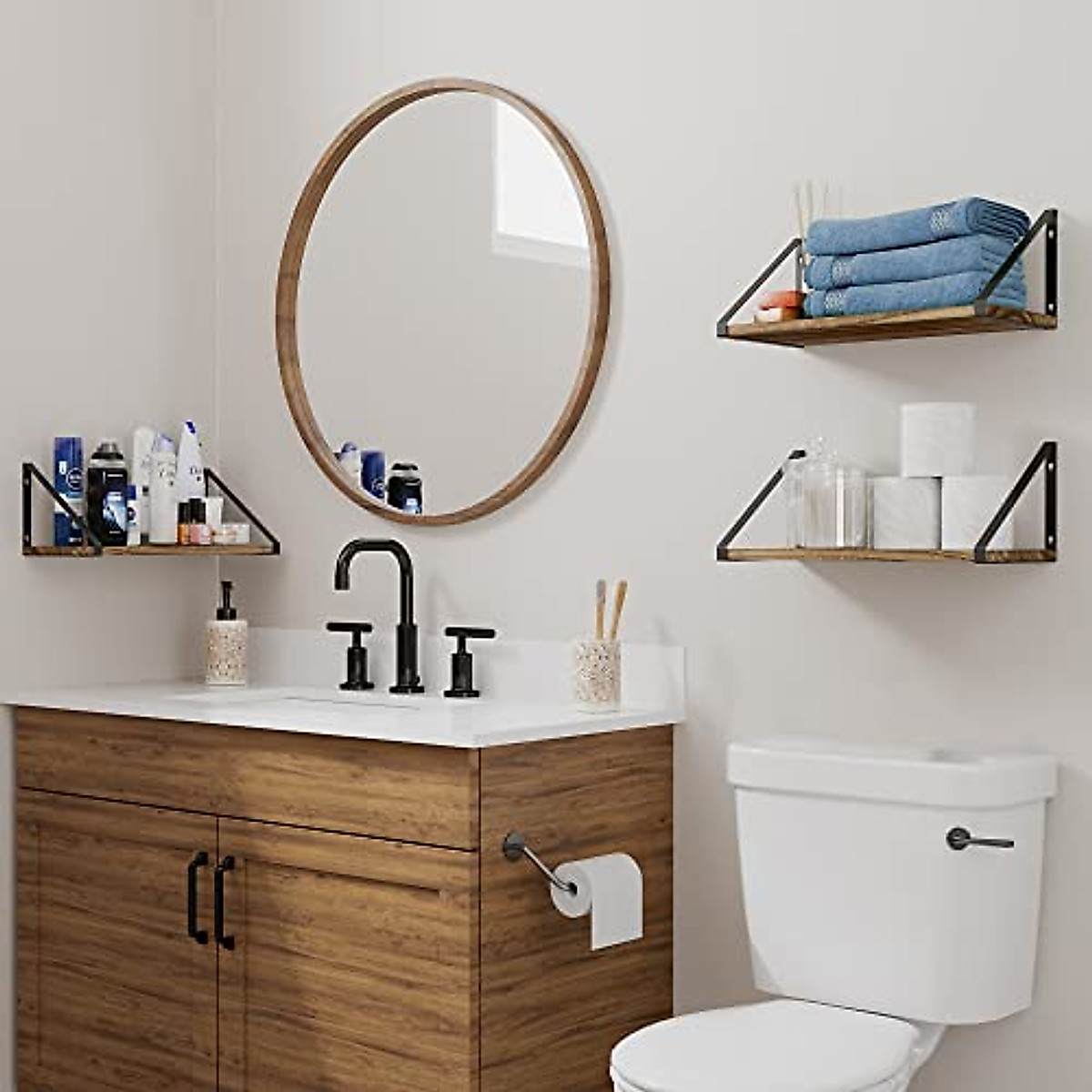 brightmaison BGT Mino Floating Shelves, 17"x8" Bookshelf for Living Room Decor Wall Shelves Bedroom Decor Kitchen Organization Bathroom Shelves Set of 3, Burnt Finish