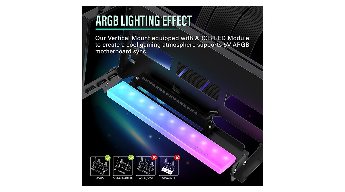 EZDIY-FAB PCIe 4.0 GPU Mount Bracket with ARGB LED Module, Multi-Angle ...