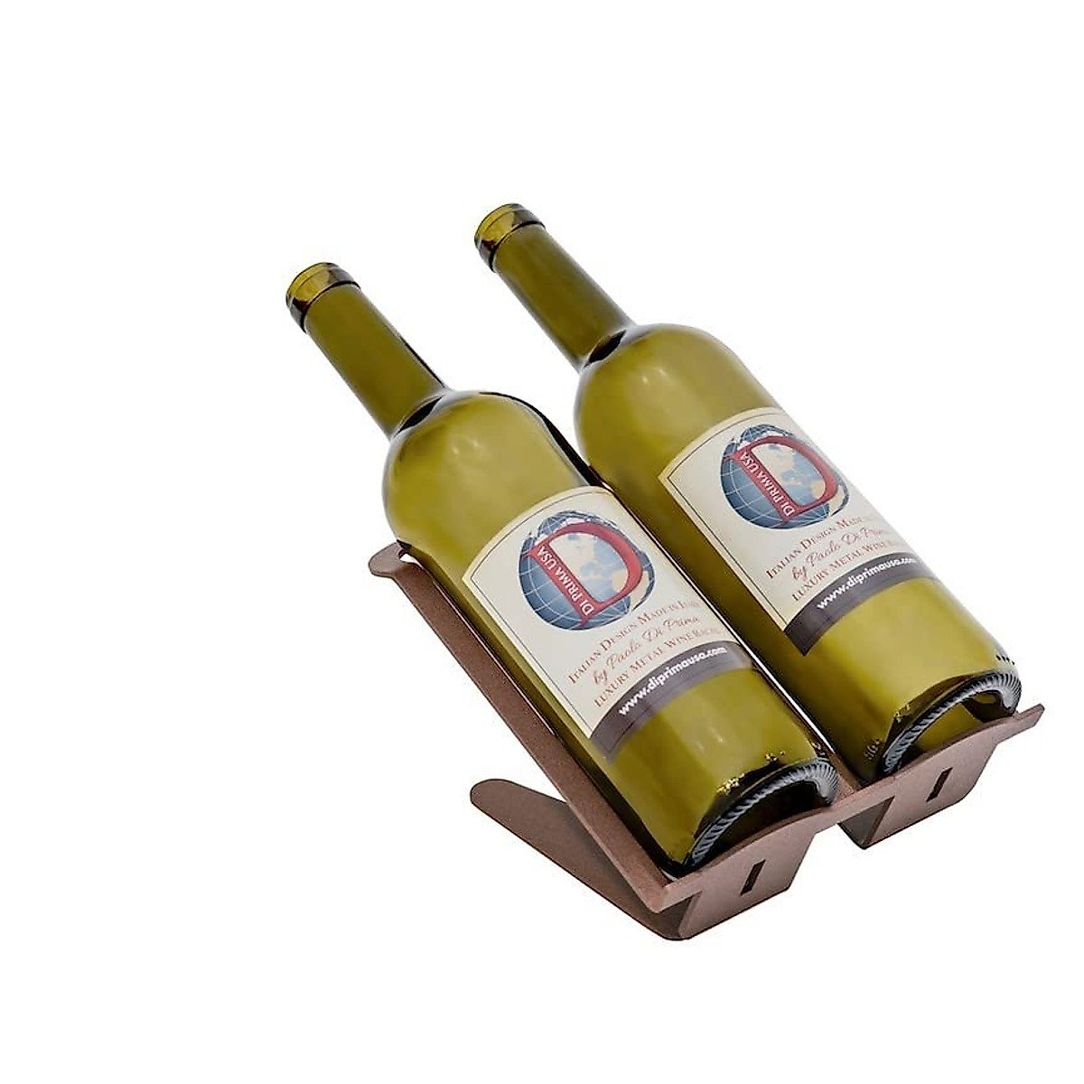 di prima usa Wine Rack Countertop – 2 Bottle Wine Holder for Table in Light Brown Metal