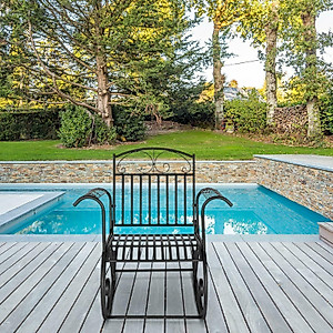 JHUS Black Outdoor Rocking Chair Wrought Iron Porch Patio Pool Metal Rocker Armchair Mikalo Chair Rocking Chair Rocker Chair Rocker Camp Chair Rocker Recliner Rocking Camp Chair Rocking Chairs