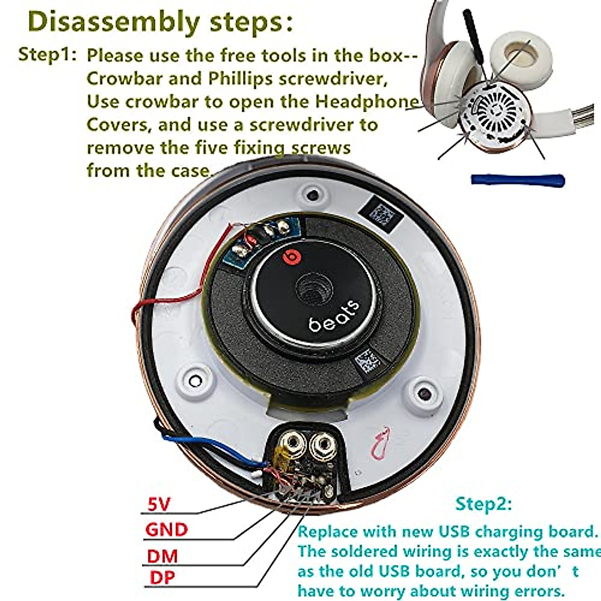 Solo3 Charging Port Replacement for Beats Solo2 USB Port, Beats Solo 2 USB Charging Port, Beats Solo 3 Headphones USB Port with Repair Tools