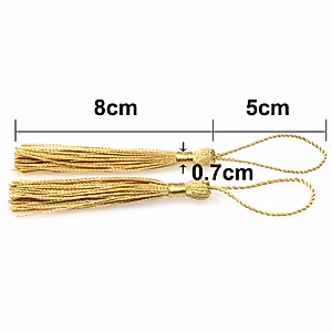 VAPKER 100 Pieces Light Gold 13cm/5-Inch Silky Handmade Soft Tassels Floss Bookmark Tassels with 2-Inch Cord Loop for Jewelry Making, DIY Projects, Bookmarks