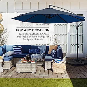 Best Choice Products 10ft Offset Hanging Market Patio Umbrella w/Easy Tilt Adjustment, Polyester Shade, 8 Ribs for Backyard, Poolside, Lawn and Garden - Navy Blue