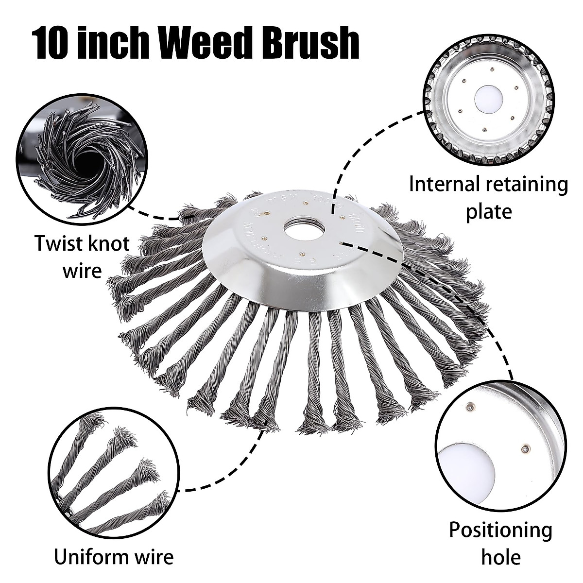 PLAXNS 10 Inch Rotary Steel Wire Brush Cutter Trimmer Head Weed Blade Cutter with Adapter Kit Compatible with Stihl, Husqvarna,String Trimmers, Gardening Lawnmower, Moss Grass Rust Removal