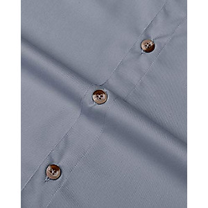 Alimens & Gentle Men's Short Sleeve UPF 40 Sun Protection Wicking Fabric Outdoor Fishing Shirt, Grey, Large