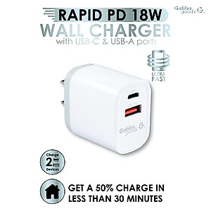 Gabba Goods 18W USB C Wall Charger, Dual Port Fast PD+Quick Charge 3.0 Block Plug Compatible with iPhone 13 12 11 Pro Max SE/XR/X iPad,USB C Power Adapter for iPhone 13/12 13 Pro Max 13 Mini 18 watts