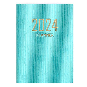 Saterkali 2024 Planner - A7 English Planner A6 Dazzling Color Imitation Leather Hardcover 180 Pages Inkproof Paper Mini Diary Notebook Student Supplies Green