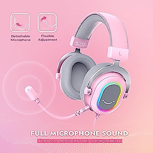 FIFINE PC Gaming Headset, USB Wired Headset with Microphone, 7.1 Surround Sound, in-Line Control, Computer RGB Over-Ear Headphones for PS4/PS5, for Streaming/Game Voice/Video-AmpliGame H6 (Pink)