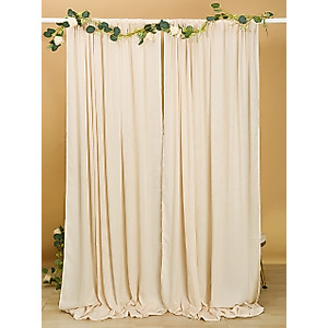 SHERWAY 9.6 Feet x 10 Feet Cream Beige Silky Soft Curtain Wedding Backdrop Drapes, Slightly Shiny Satiny Window Curtains for Party Ceremony Decoration