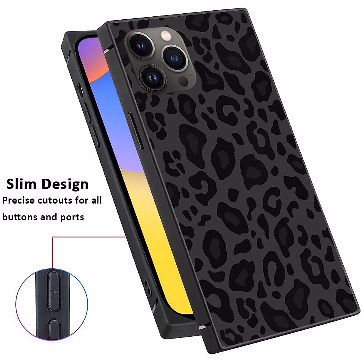 ZHUXUXITT Designer Luxury iPhone 14 Pro Max Case for Women,Square Checkered Style,Hard PC+Soft Silicone case is Shock-Proof and Skid-Proof for Protective Case-Black Gray Leopard Print, (6.7 inch)