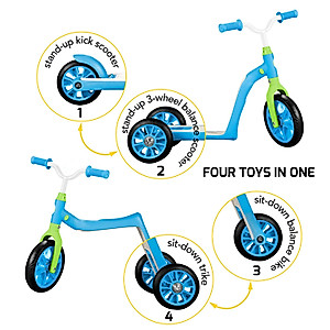 Swagtron K6 Toddler Scooter, Convertible 4-in-1 Ride-On Balance Trike & Training Bike for 3-5 Year Olds — ASTM F963 Certified (Blue)