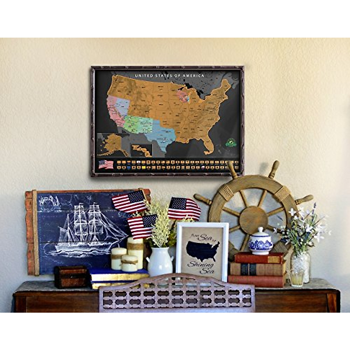 Scratch Off Map of The United States – US Scratch Off Travel Map with 50 State Flags and Landmarks – Map to Track States Visited, Full Accessories Set Included, Gift for Travelers, by Earthabitats