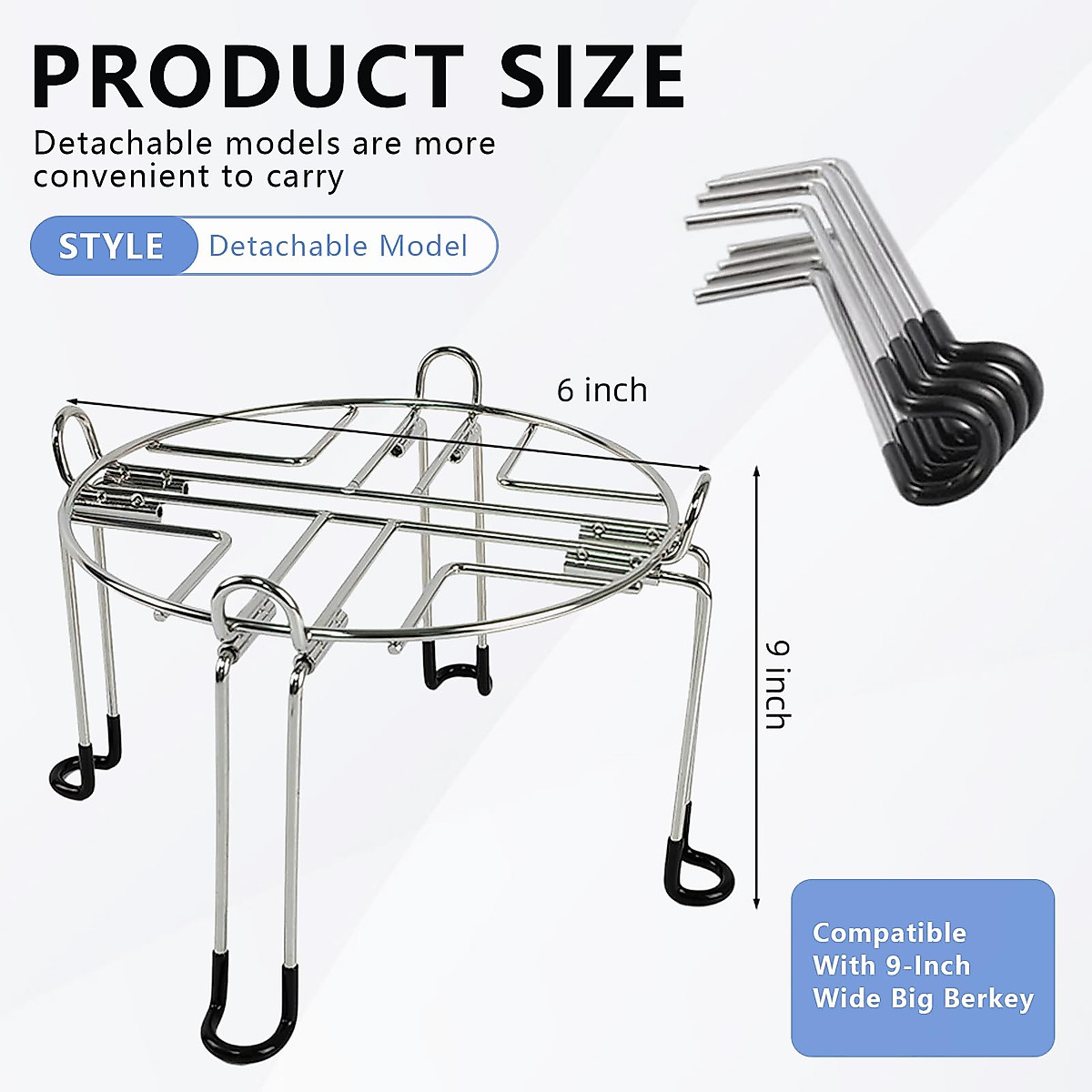 Water Filter Stand 6" Tall by 9" Wide Compatible with Berkey Big, Royal and Travel System, Countertop Stainless Steel Stand for Most Medium Gravity Fed Water Coolers