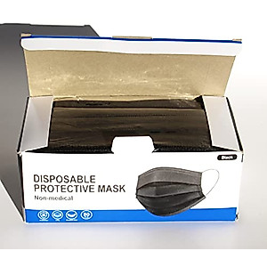 Disposable Face Mask Black 3-Ply - 50 Pcs, (TWR-BLK-50MSK)