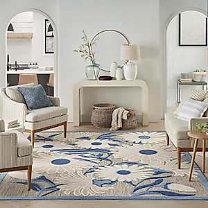 Nourison Aloha Indoor/Outdoor Blue/Grey 3'6" x 5'6" Area Rug, Easy Cleaning, Non Shedding, Bed Room, Living Room, Dining Room, Kitchen (4x6)