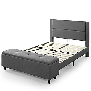 ZINUS Wanda Upholstered Platform Bed Frame with Storage Bench, Mattress Foundation with Wood Slat Support, No Box Spring Needed, Easy Assembly, Queen