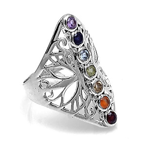 Silver Palace Healing Chakra Gemstone 925 Sterling Silver Long Finger Ring For Women Ring Size 5 to 12