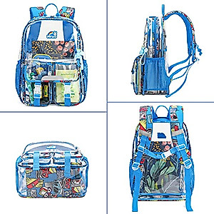 HTWO Clear Backpack, PVC Stadium Approved Backpacks, School Bookbag Suitable for Boys, With Pendant (Dark Blue)