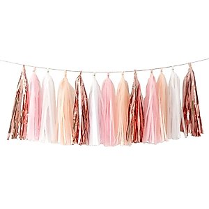 Shiny Tissue Paper Tassels Party Tassel Garland Banner Decorations, DIY Kits,Rose gold,Peach,Pink,White,Pack of 20