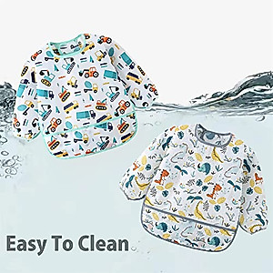 ElecMotive 5 Pack Long Sleeve Bib,Baby Toddler Waterproof Sleeved Bib for 6-30 Months Reusable with Catch-all Pocket