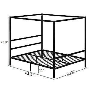 Bonnlo Black Canopy Bed Frame King with Headboard, Four Poster Bed Frame King, Metal