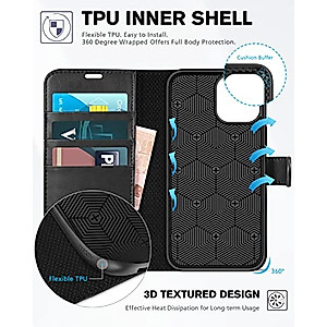 TUCCH Wallet Case for iPhone 12 Pro/iPhone 12 5G, RFID Blocking Card Slot Stand [Shockproof TPU Interior Case] PU Leather Magnetic Protect Flip Cover Compatible with iPhone 12/12 Pro 6.1-inch, Black