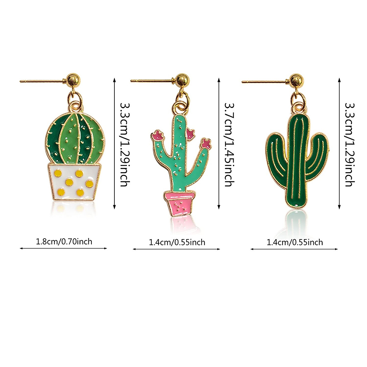 WUWEIJIAJIA 3 Pairs Unique Handmade Lightweight Funny Green Enamel Plant Cactus Dangle Drop Earrings Sets for Women Sweet Creative Potted Plant Stud Earrings (3 Pairs)